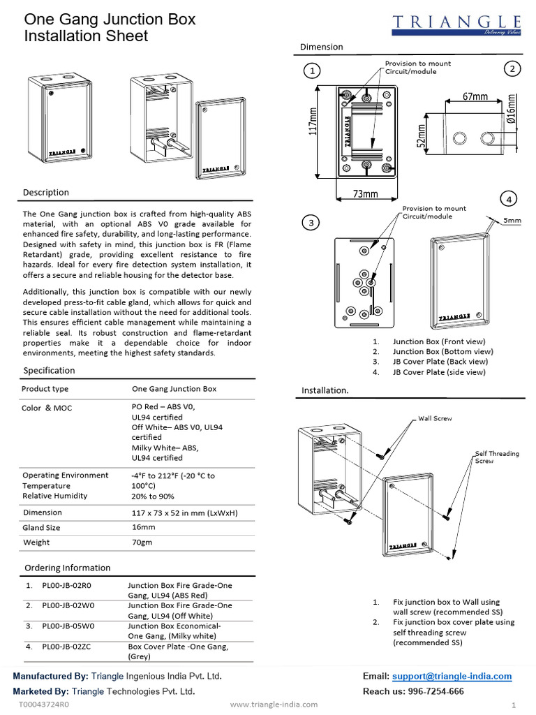 One Gang Junction Box Installation Guide | PDF | Equipment ...
