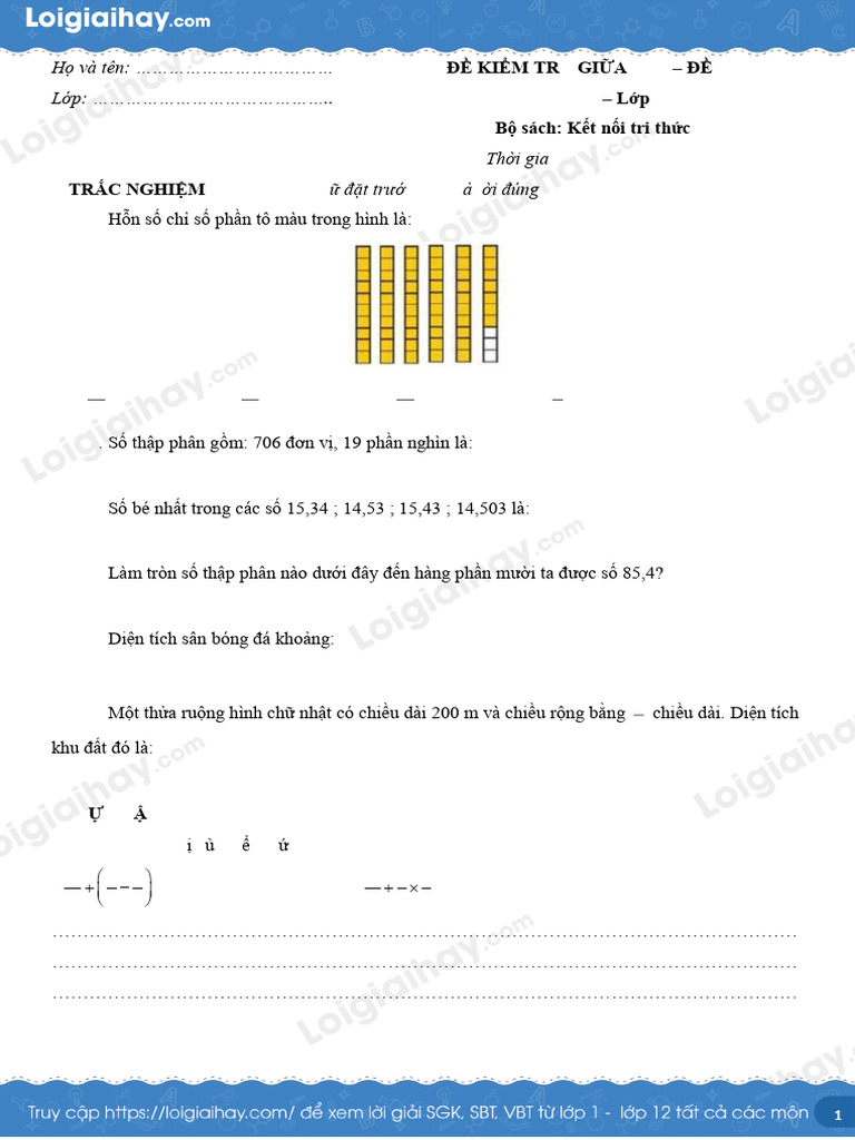 De Kiem Tra Giua Hoc Ki 1 Toan 5 Ket Noi Tri Thuc de So 4 1727681311 | PDF