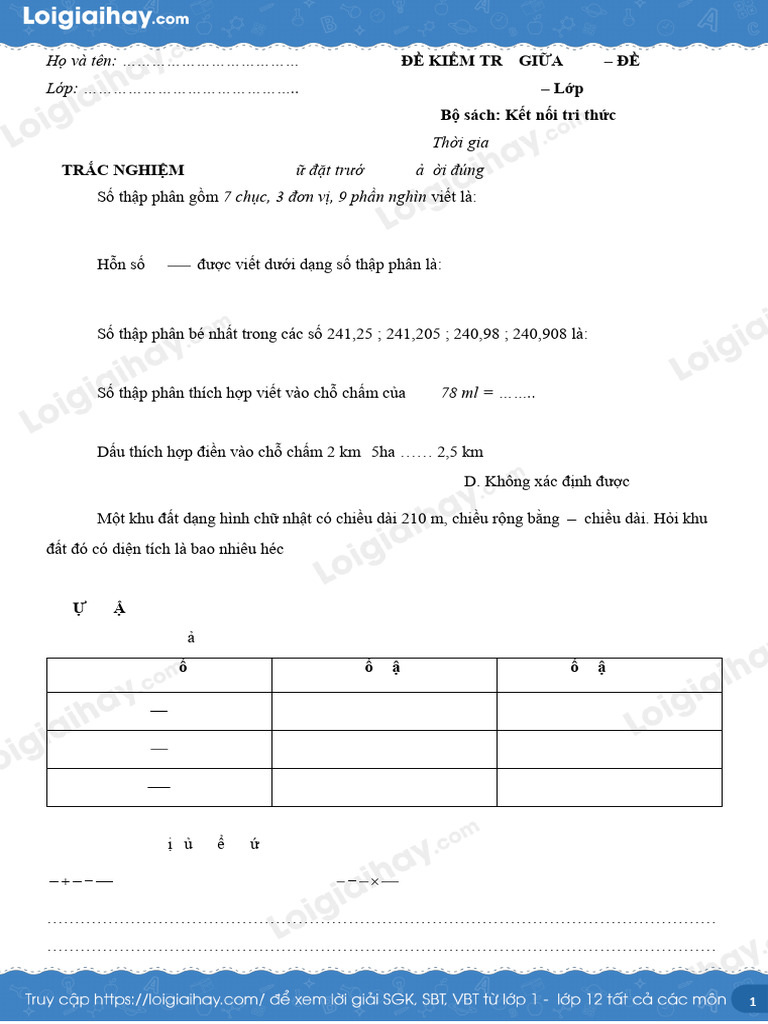 De Kiem Tra Giua Hoc Ki 1 Toan 5 Ket Noi Tri Thuc de So 2 1727252854 | PDF