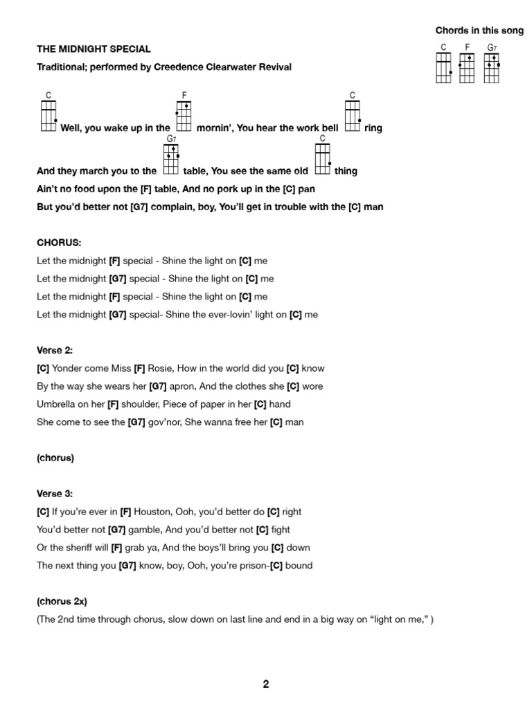 "Midnight Special" Lyrics & Chords | PDF