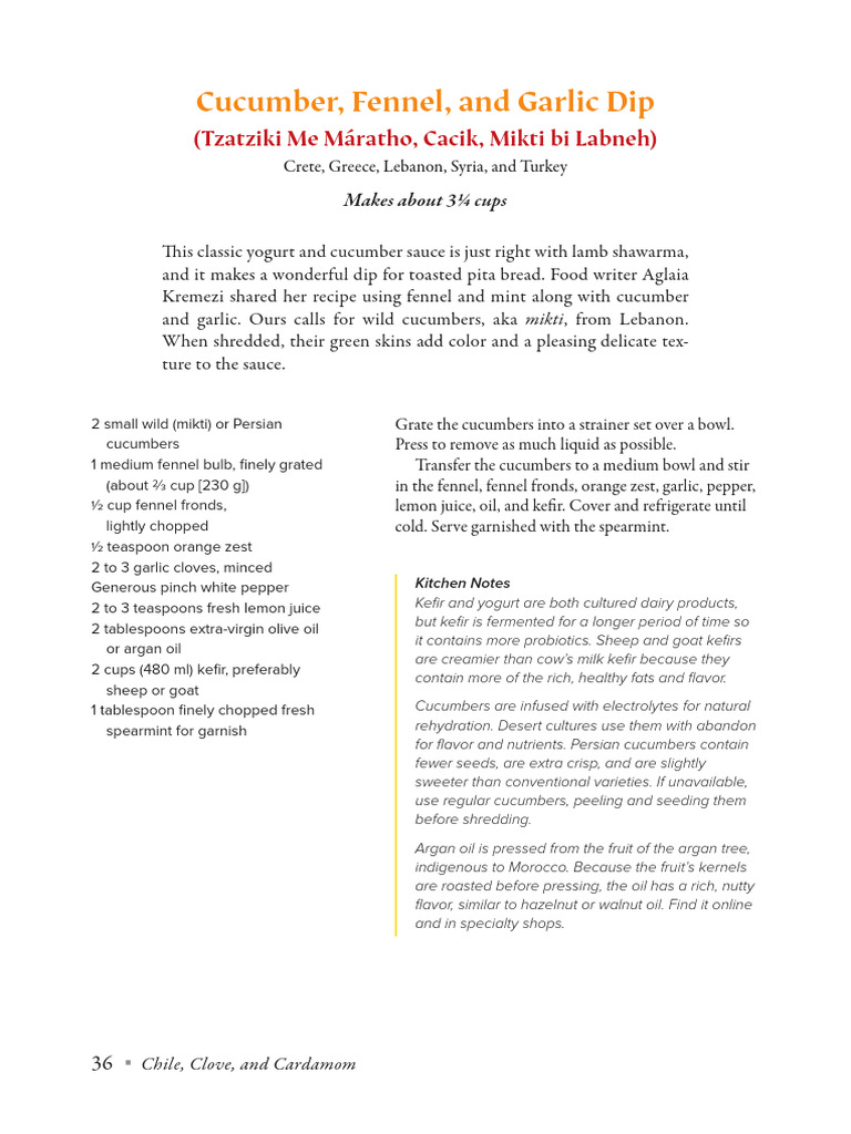 Chile, Clove, and Cardamom: Cucumber, Fennel, and Garlic Dip | PDF ...