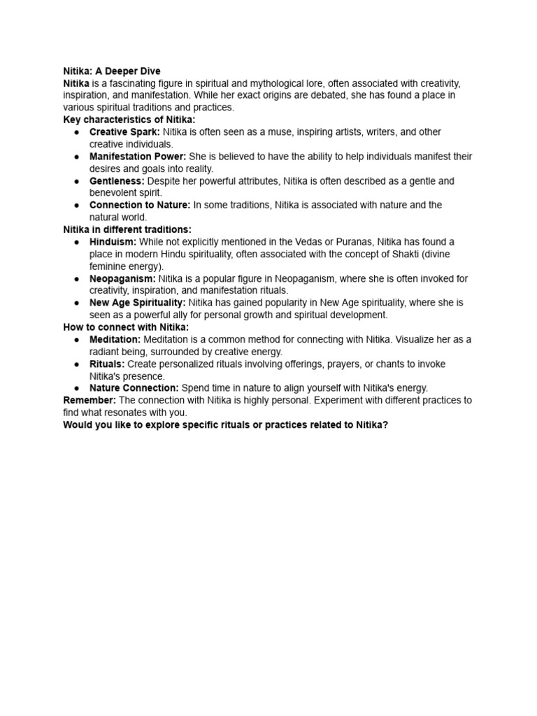 Exploring Nitika: Spirit and Rituals | PDF | Religion & Spirituality