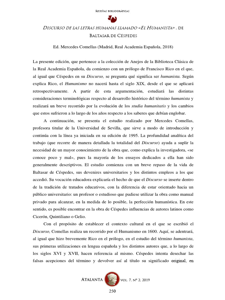 Discurso de Las Letras Humanas Llamado 'El Humanista', de Baltasar de ...