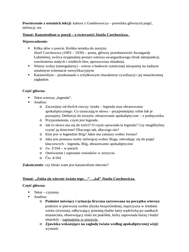 Czechowicz - Scenariusz Lekcji | PDF