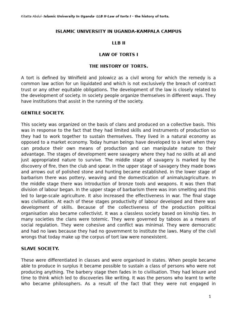 History of Torts | PDF | Legal Liability | Common Law