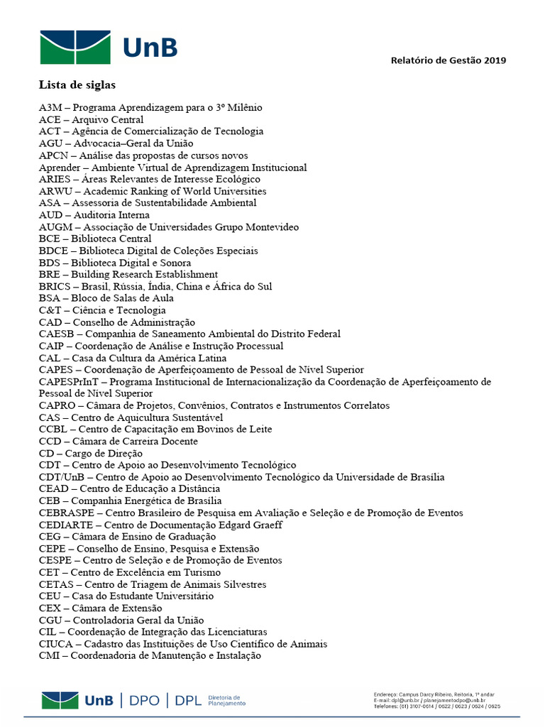 Lista de Siglas 2019 | PDF | Educação à distância | Brasil