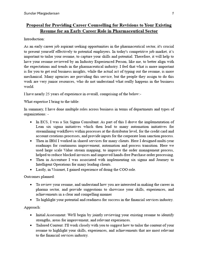 Proposal For Revisions To Your Existing Resume For An Early Career Role ...