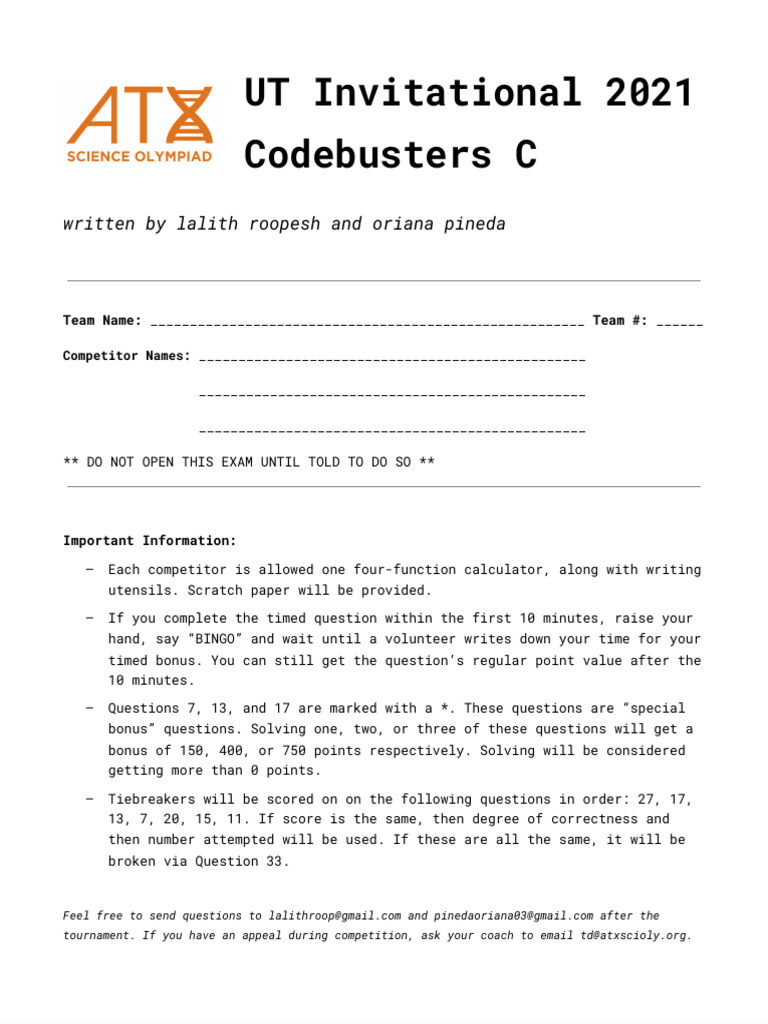Codebusters C Exam | PDF