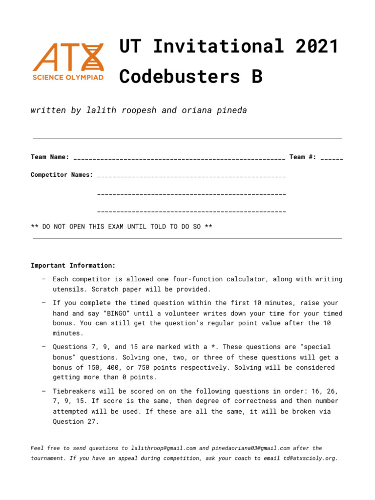 Codebusters B Exam | PDF