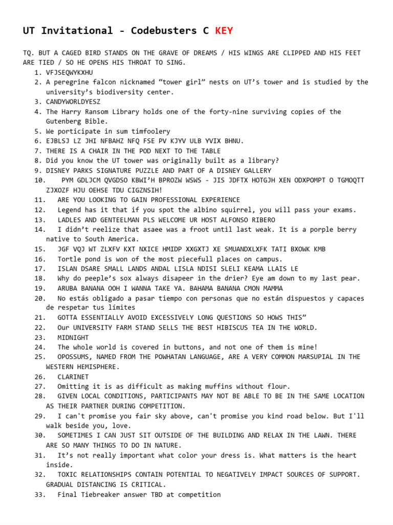 Codebusters C Key | PDF