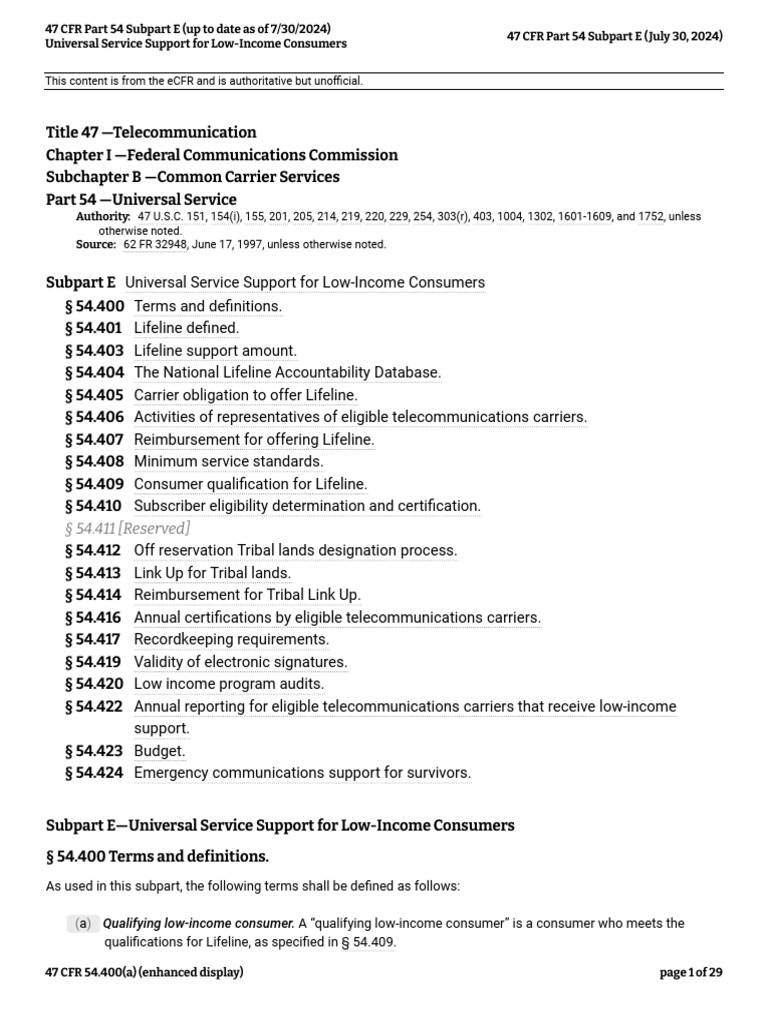 47 CFR Part 54 Subpart E (Up To Date As of 7-30-2024) | PDF | Indian ...