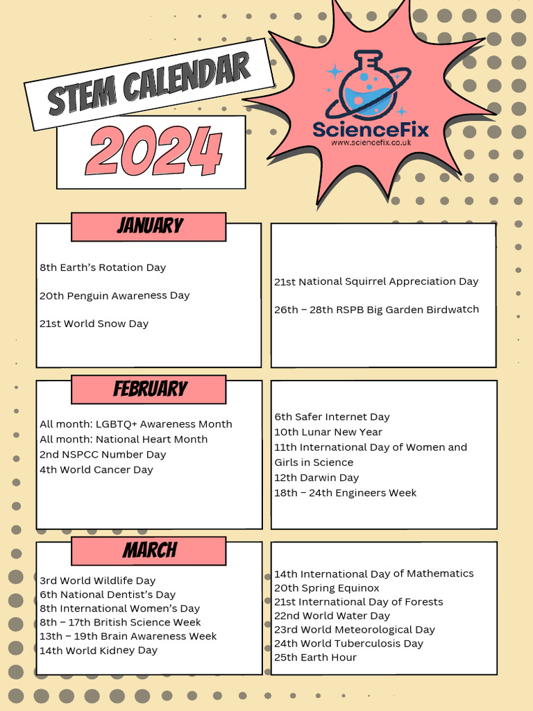 Stem Calendar 2024 Printable | PDF | Social Science