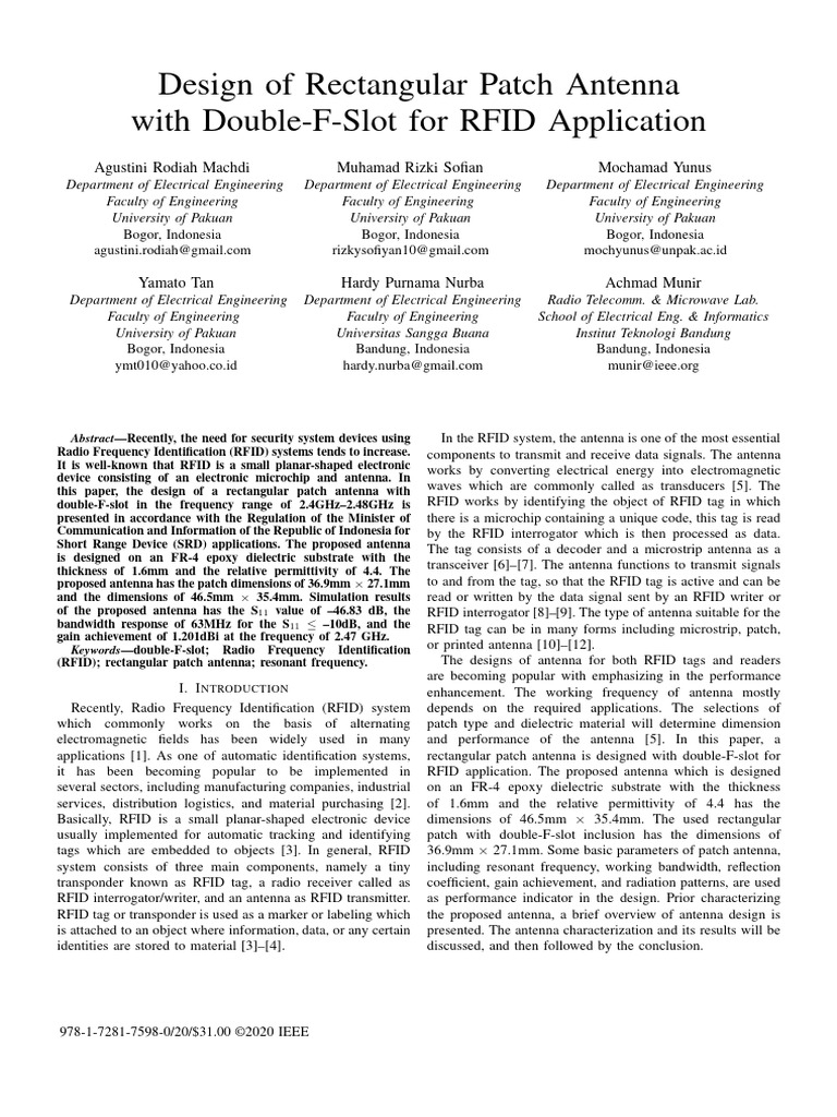 Design of Rectangular Patch Antenna With Double-F-Slot For RFID ...