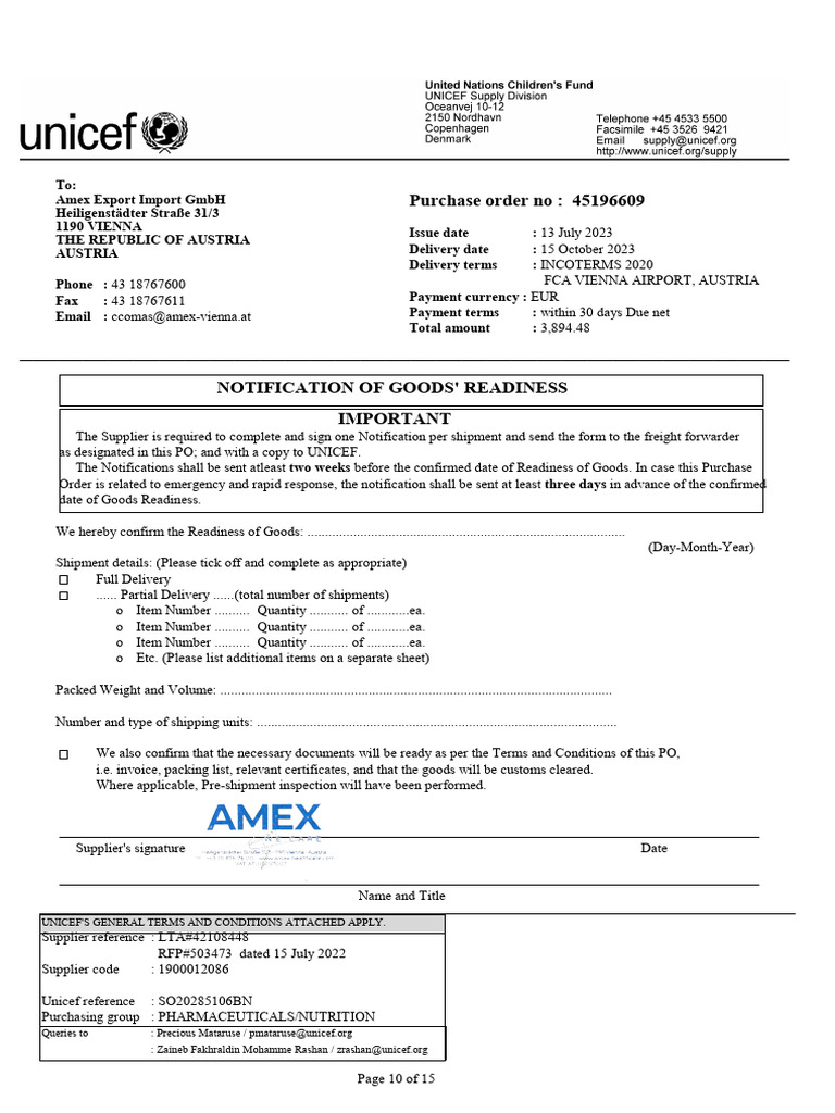 NOTIFICATION OF GOODS' READINESS | PDF