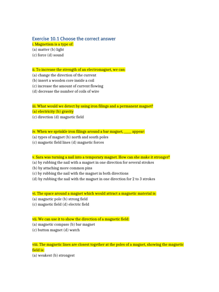 Magnetic Questions Answers | PDF | Teaching Methods & Materials ...