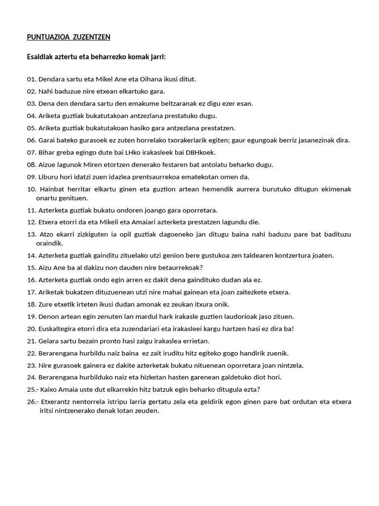 Puntuazioa Zuzentzen - 2 | PDF