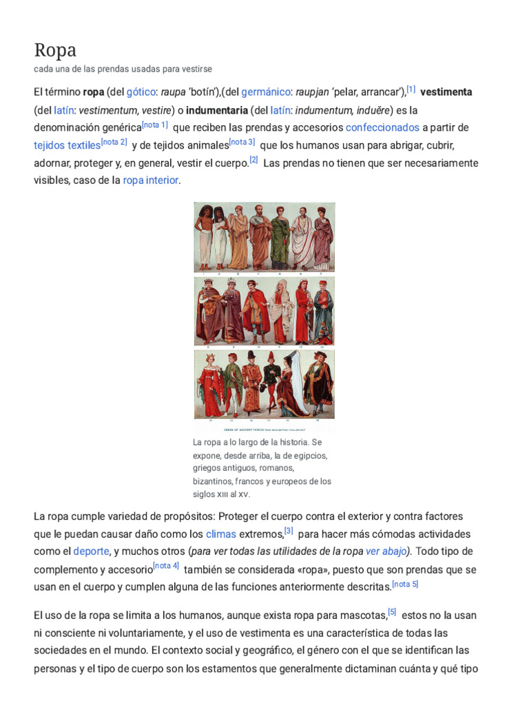 Ropa - Wikipedia, La Enciclopedia Libre | PDF | Ropa | Moda