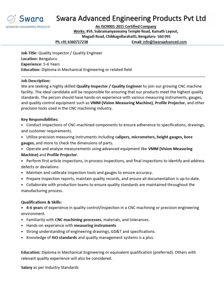 JD_Quality Engineer_SAEP | PDF