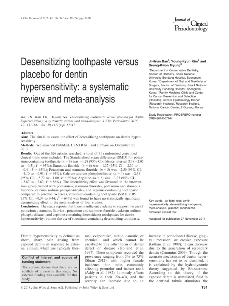 J Clinic Periodontology - 2014 - Bae - Desensitizing Toothpaste Versus ...