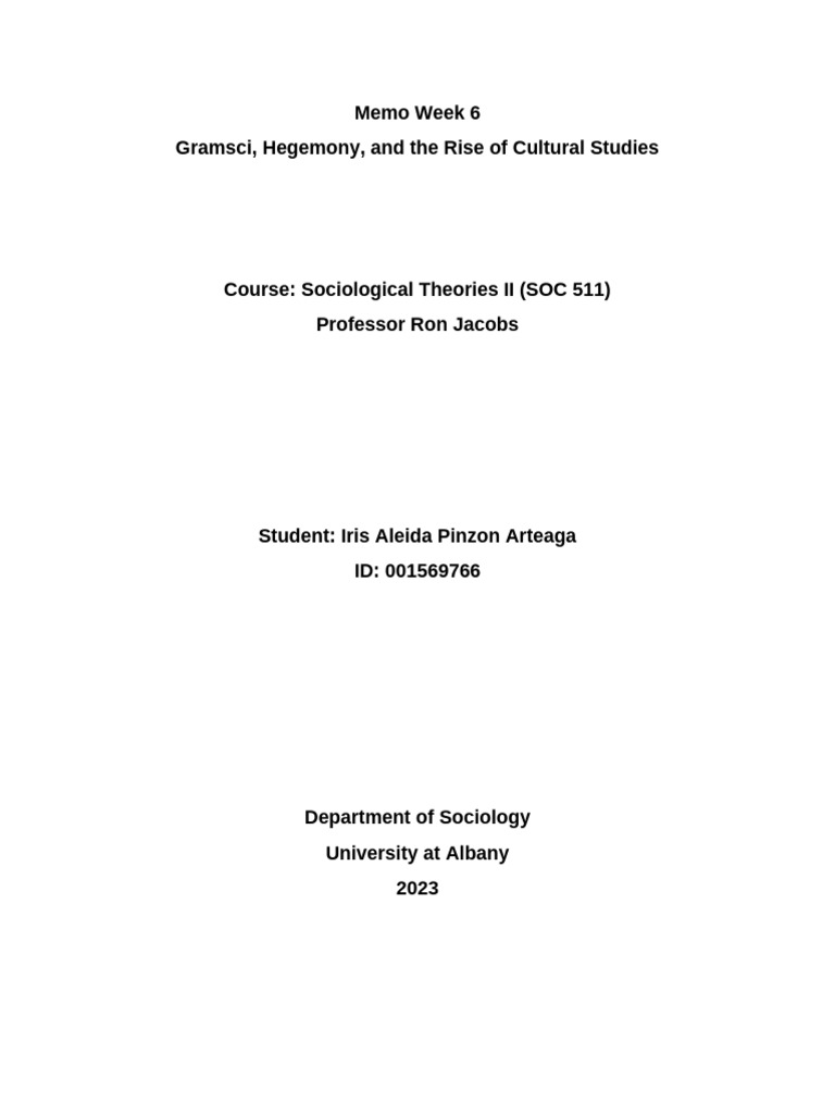 Memo Week 6 | PDF | Antonio Gramsci | Cultural Studies