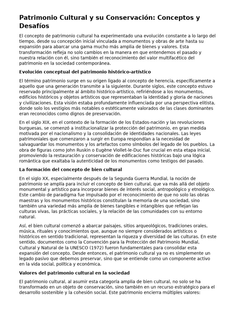 Patrimonio Cultural y Su Conservación - Conceptos y Desafíos | PDF | Patrimonio cultural | Sociedad