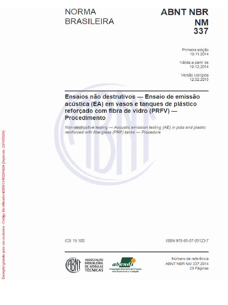ABNT NBR - NM 337 - Ensaio de Emissão Acústica - 2015 | PDF