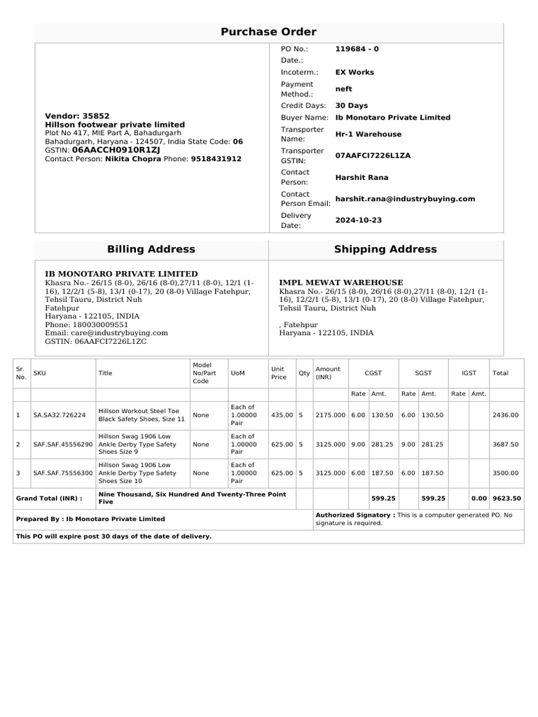 Purchase Order 119684 Details | PDF | Indemnity | Liability Insurance