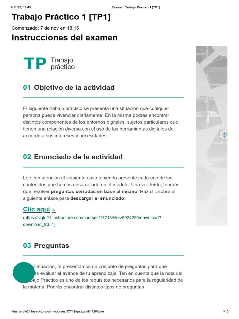 Examen Trabajo Práctico 1 (TP1) 100% RECURSOS INFORMATICOS | PDF | Blog | ciberespacio