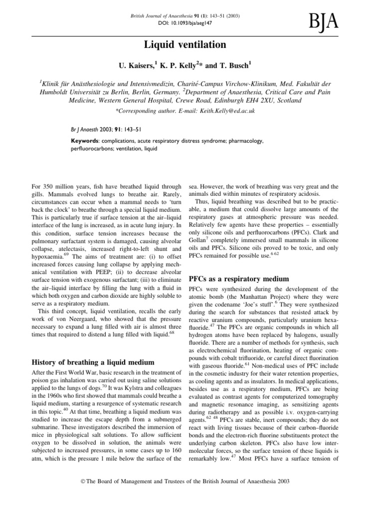 Liquid Ventilation | PDF | Lung | Respiratory System