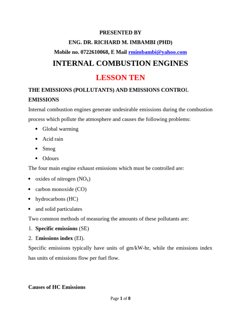 LESSON TEN THERMODYNAMICS NOTES Internal Combustion Engines | PDF ...