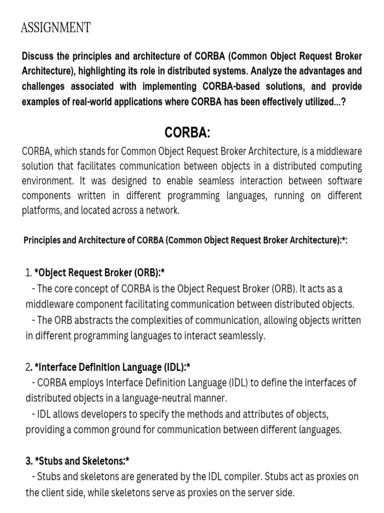 Assignment Pdf Common Object Request Broker Architecture Object Computer Science
