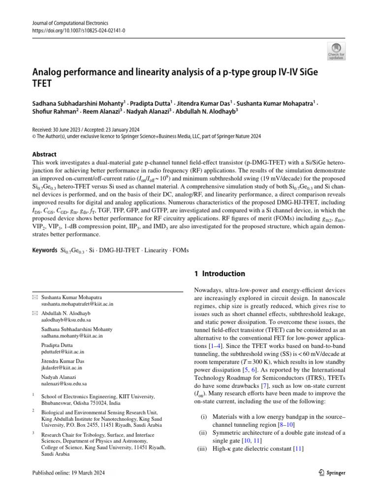 Analog Performance and Linearity Analysis of A P Type Group Iv Iv Sige ...
