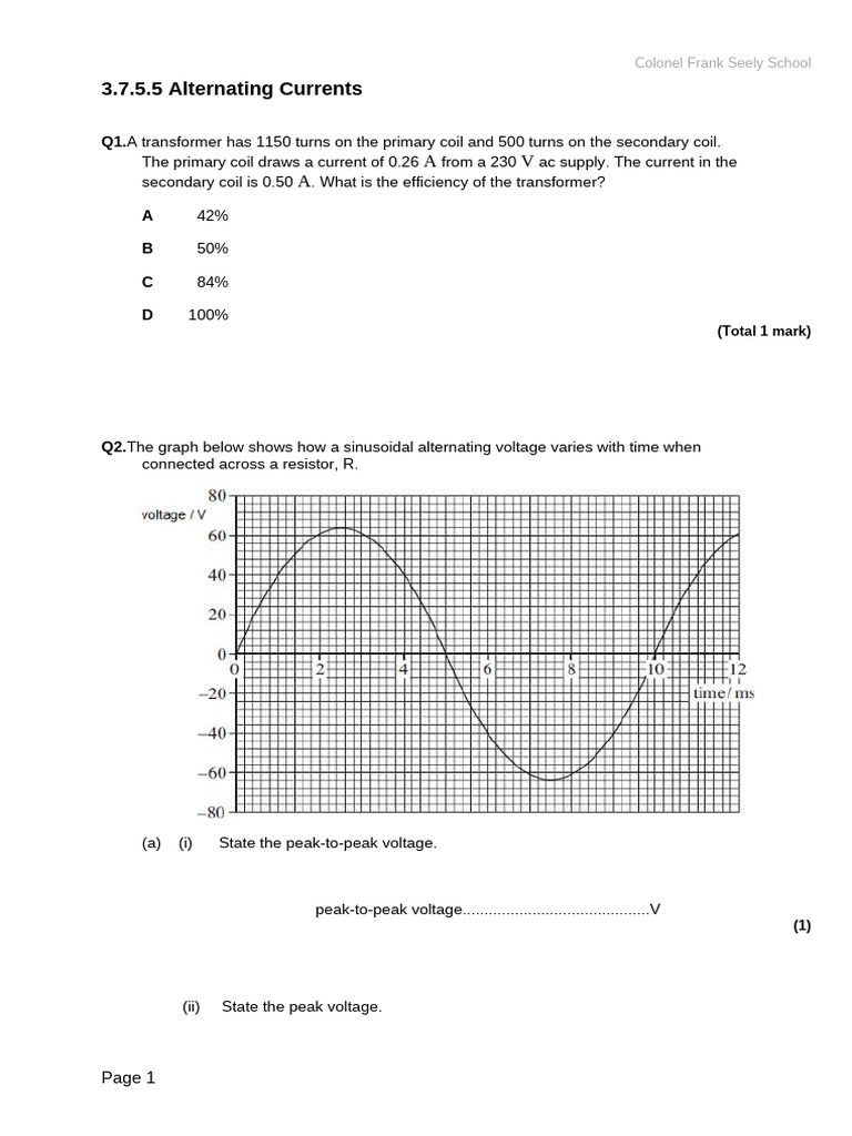 3.7.5.5 Alternating Currents | PDF | Root Mean Square | Alternating Current