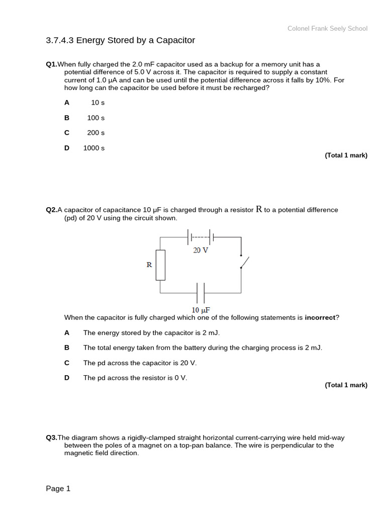 Capacitor Energy and Discharge Calculations | PDF | Capacitor | Capacitance