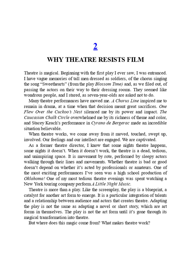 Why Theatre Resists Film | PDF | Tragedy | Theatre