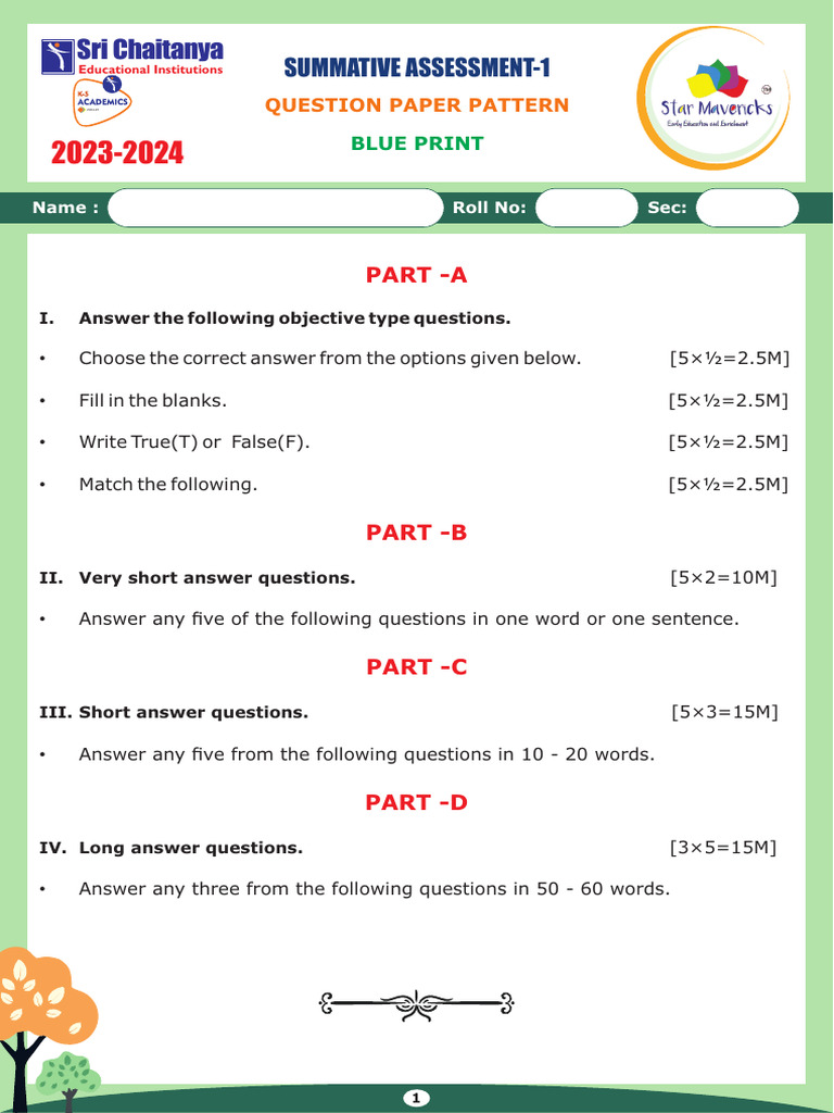 SA-1 Blueprint 2024-25 Star Mavericks MATH | PDF