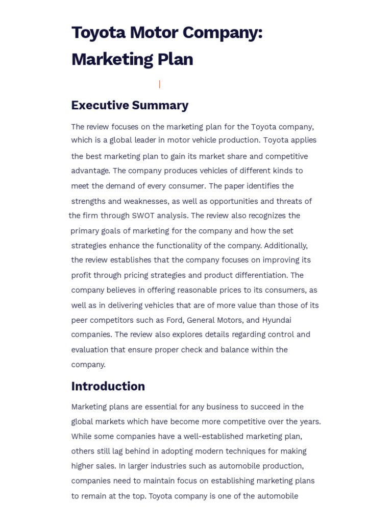 Toyota Marketing Plan Analysis | PDF | Marketing | Toyota