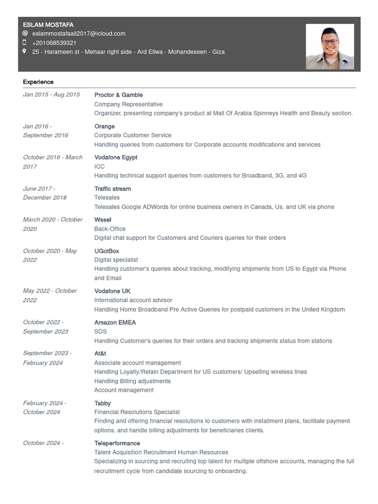 Eslam's CV Resume | PDF | Telecommunications | Service Industries