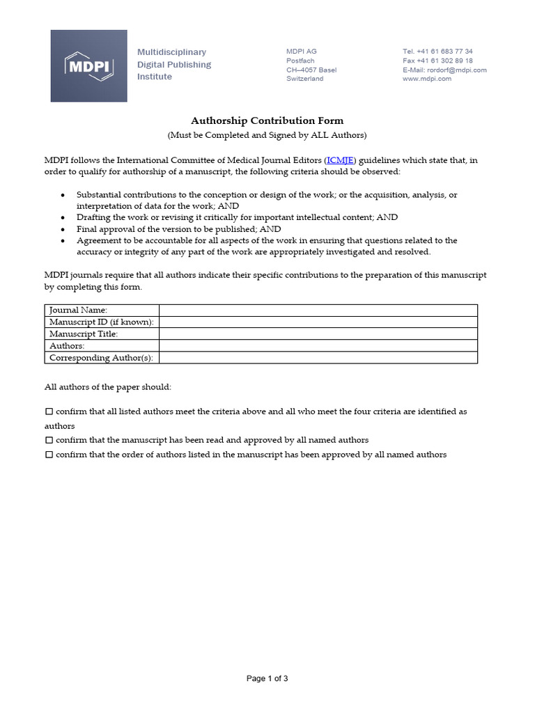 MDPI Authorship Contribution Form | PDF | Software | Methodology