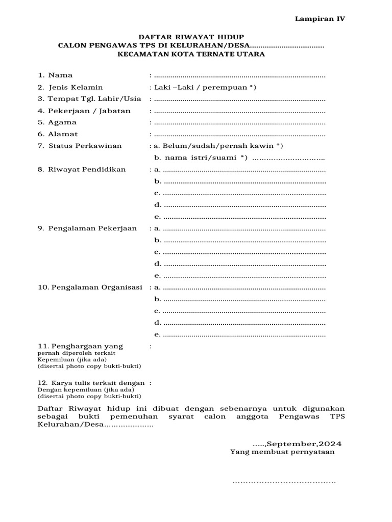 Lampiran IV CV (RIWAYAT HIDUP) | PDF