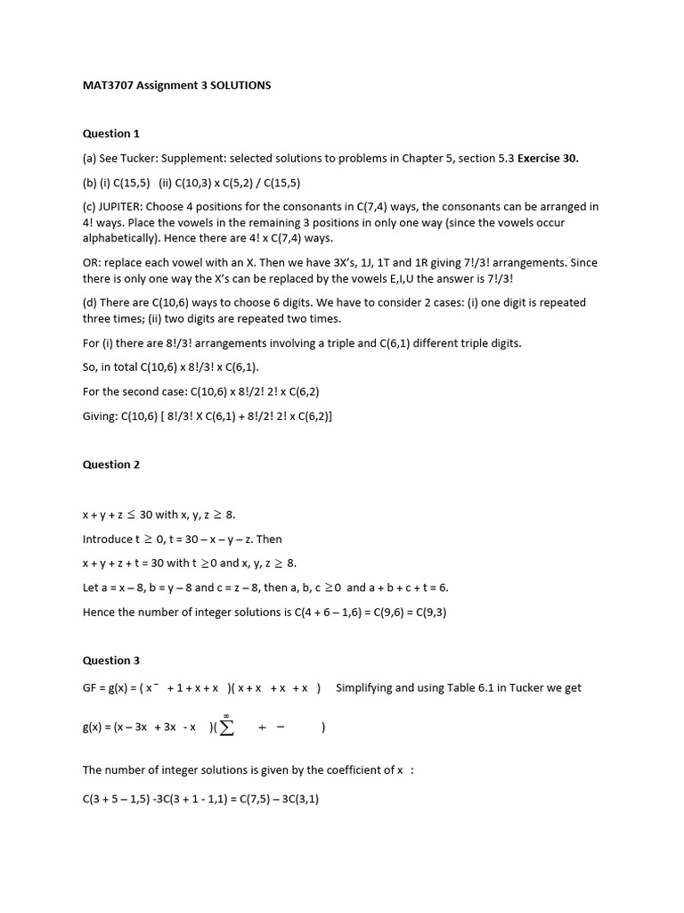 MAT3707 Assignment 3 SOLUTIONS: C R RX | PDF | Consonant | Numbers
