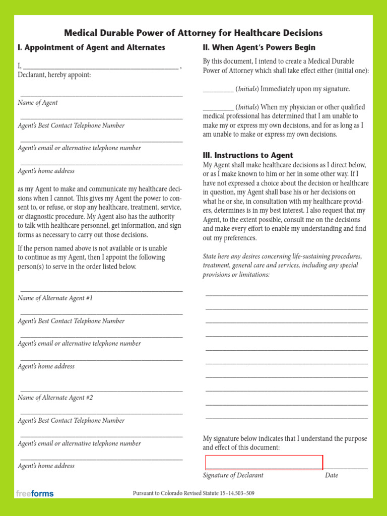 Colorado Advance Directive Form | PDF | Health Care