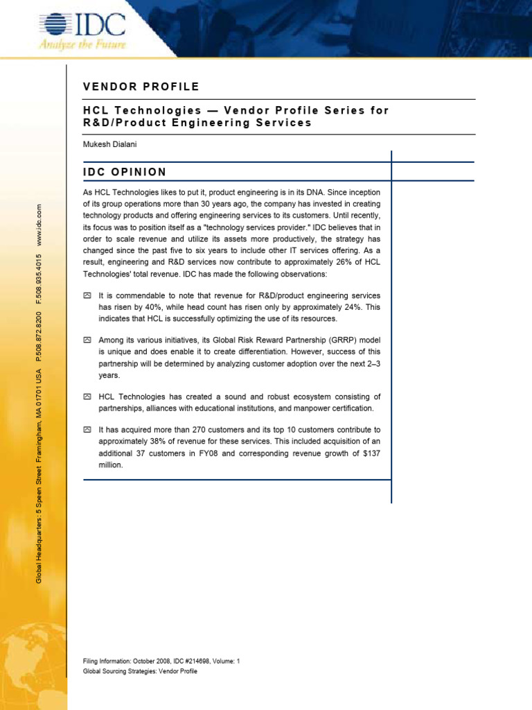 Idc Profile of Hcls Product Engineering Services 0 | PDF | Non ...