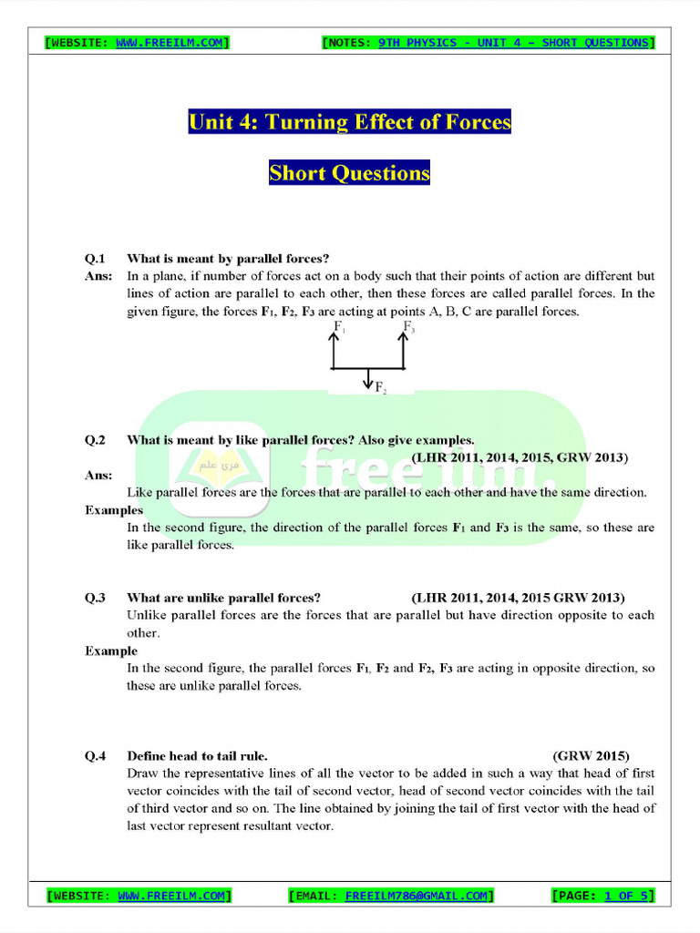 9th Phy CH 4 Short Q | PDF