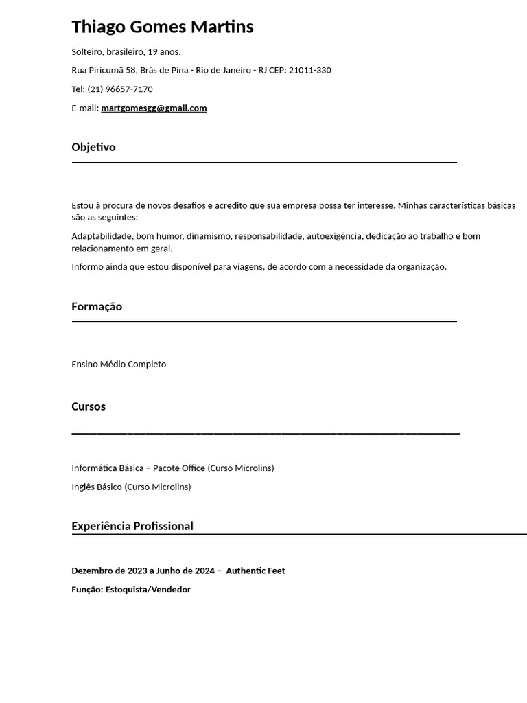 Currículo Thiago Gomes Martins - Atualizado | PDF | Carreira e Crescimento