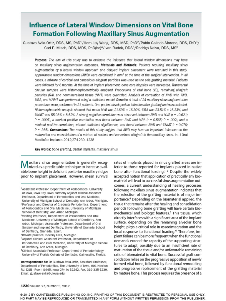 Avila (2012) - Influence of Lateral Window Dimensions On Vital Bone ...