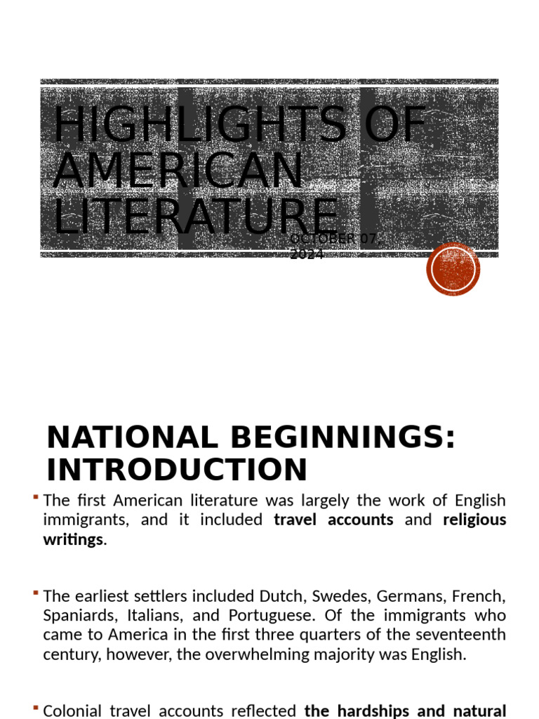 Overview of Early American Literature | PDF | Puritans | Edgar Allan Poe