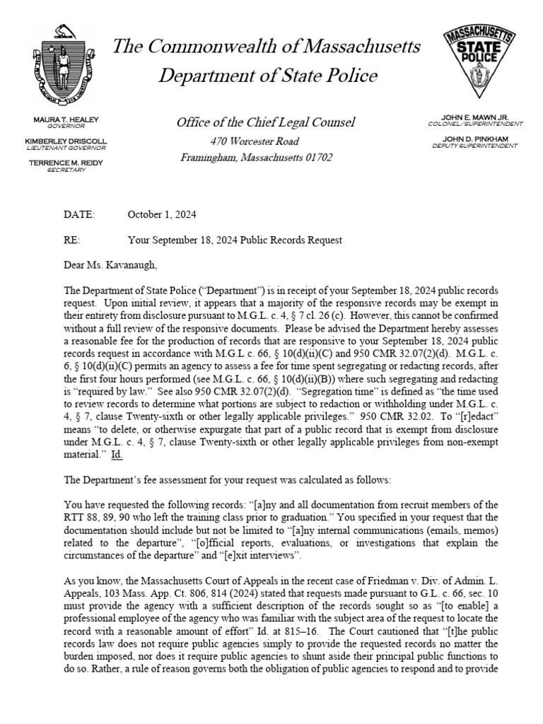 State Police Want More Than $176k To Review Public Records Request ...