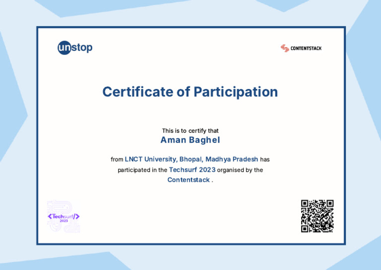 Techsurf Unstop Certificate | PDF