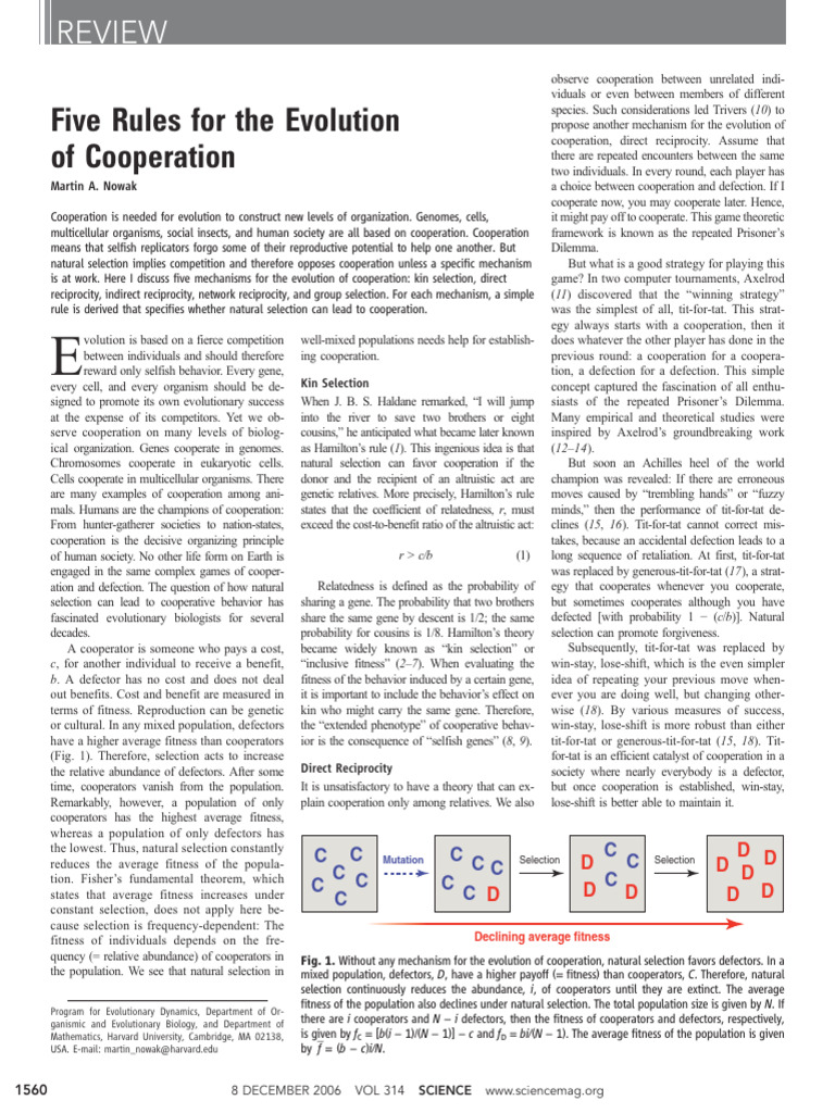 2.2 5 Rules for the Evolution of Cooperation - Nowak 2006 | PDF ...